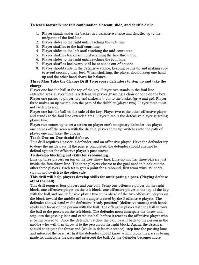 Basketball Defensive Drills Guide | PDF | Basketball Positions ...