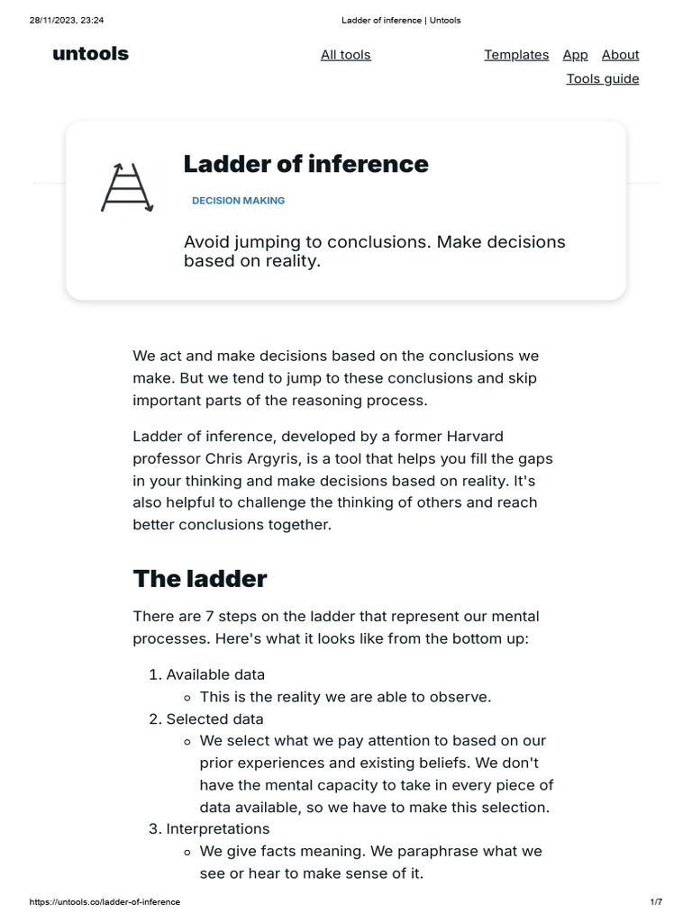 Ladder of Inference for Better Decisions | PDF | Reason | Thought