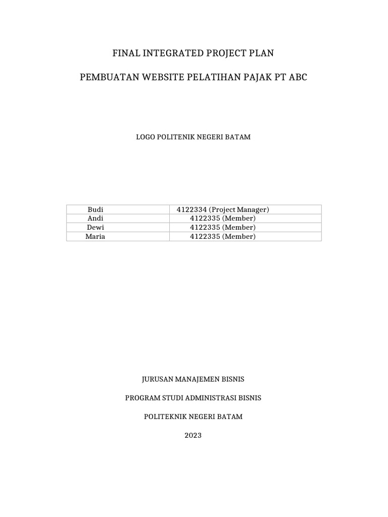 Template Final Integrated Project Plan_ABT | PDF