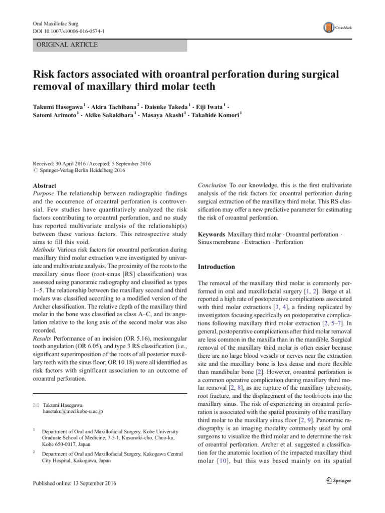Risk Factors Associated With Oroantral Perforation During Surgical ...