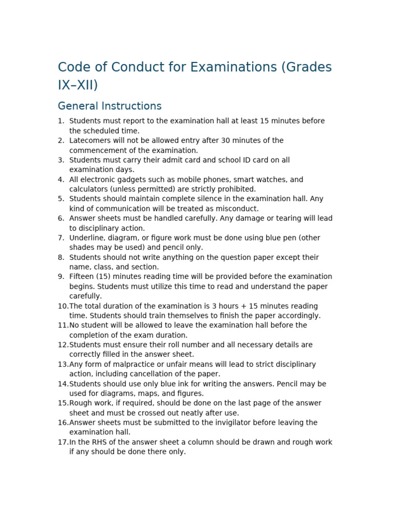 Examination Conduct Guidelines for Grades IX-XII | PDF