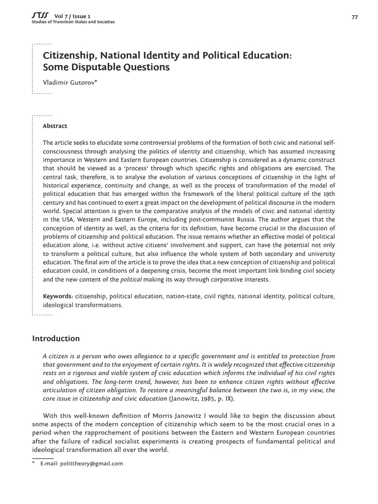 Citizenship, National Identity and Political Education | PDF ...