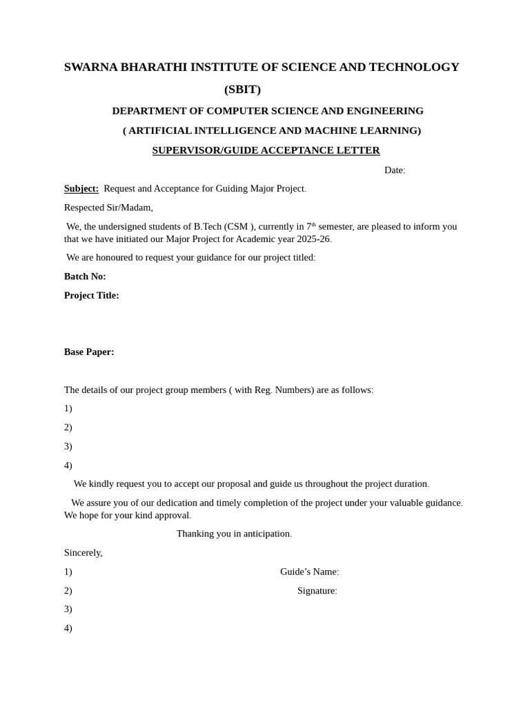 Project Supervisor Acceptance Letter | PDF