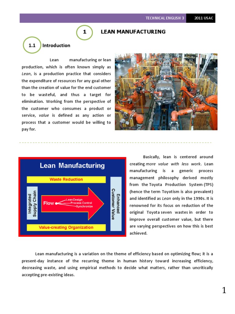 1 Lean Manufacturing 1.1: Lean, Is A Production Practice That Considers ...