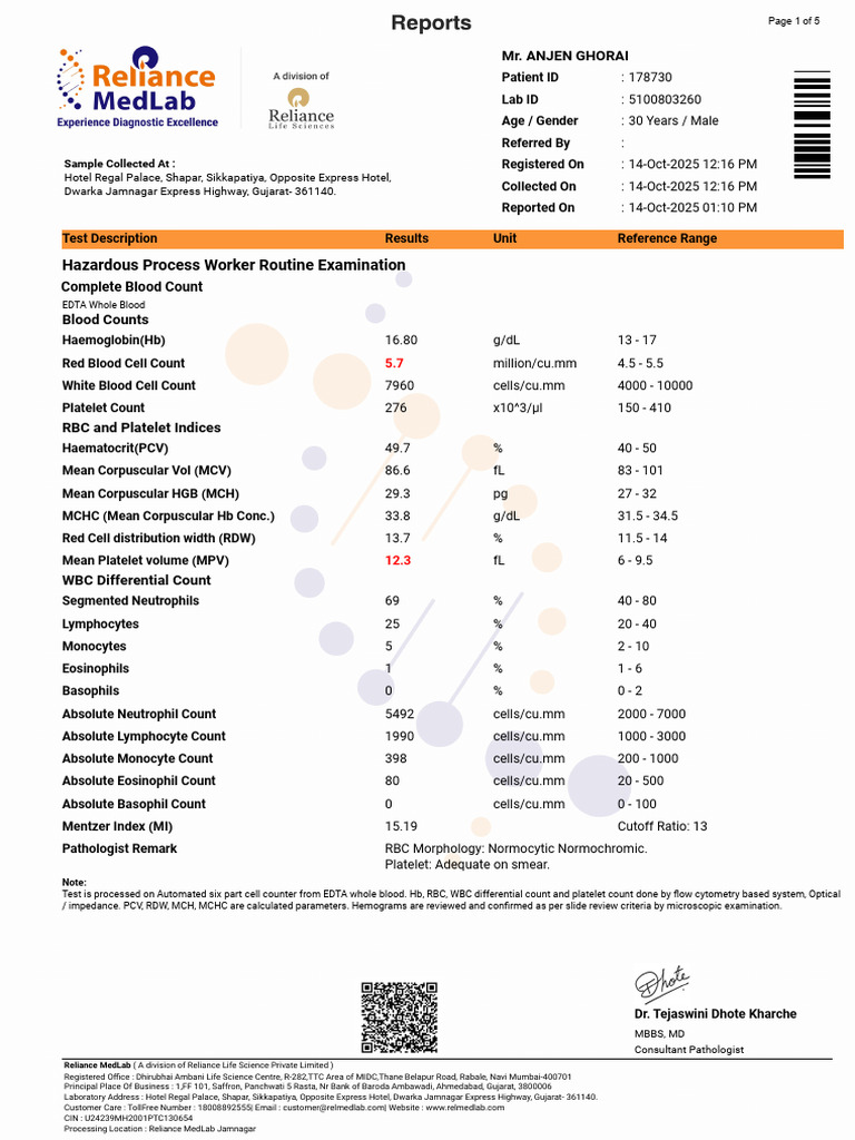 TestReport - ANJEN GHORAI - 5100803260 | PDF | Medical Specialties ...