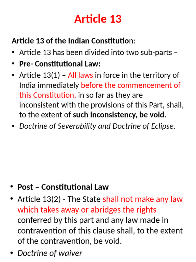 Understanding Article 13 of the Indian Constitution | PDF | Political ...