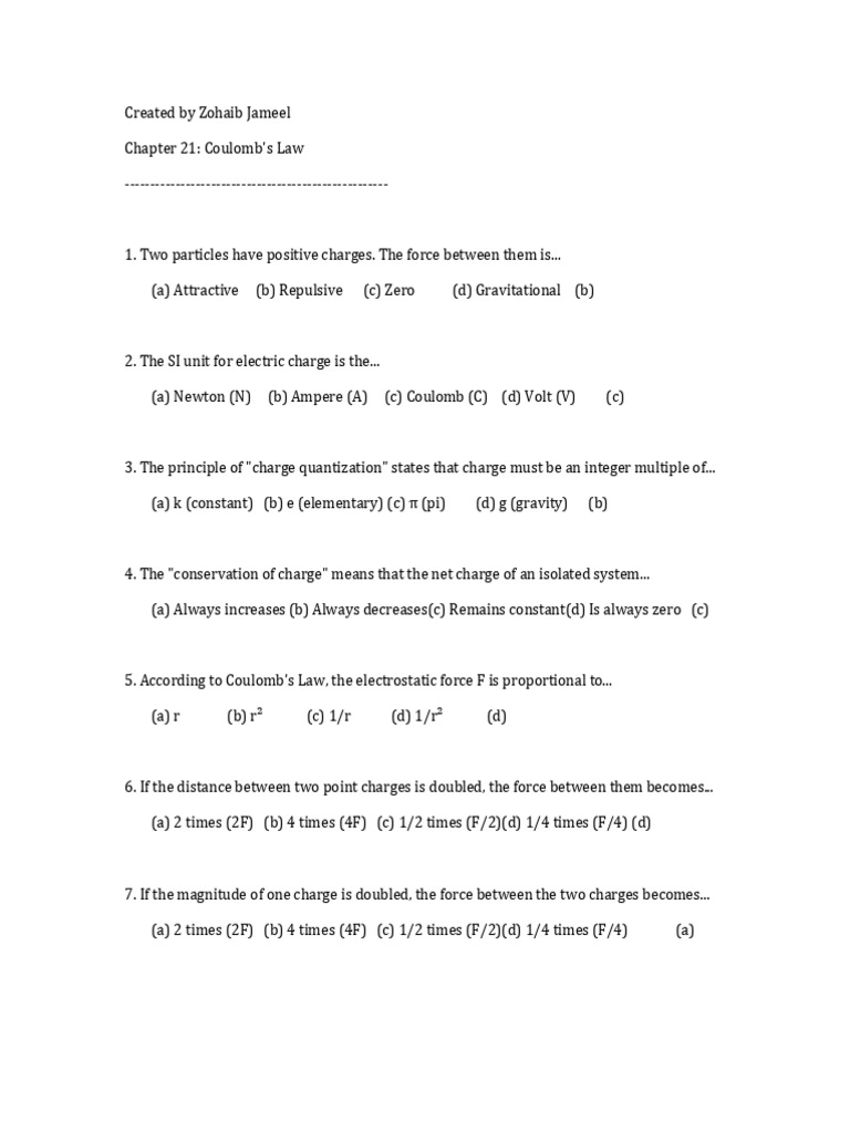 Coulomb's Law and Electric Fields Quiz | PDF | Flux | Electric Charge