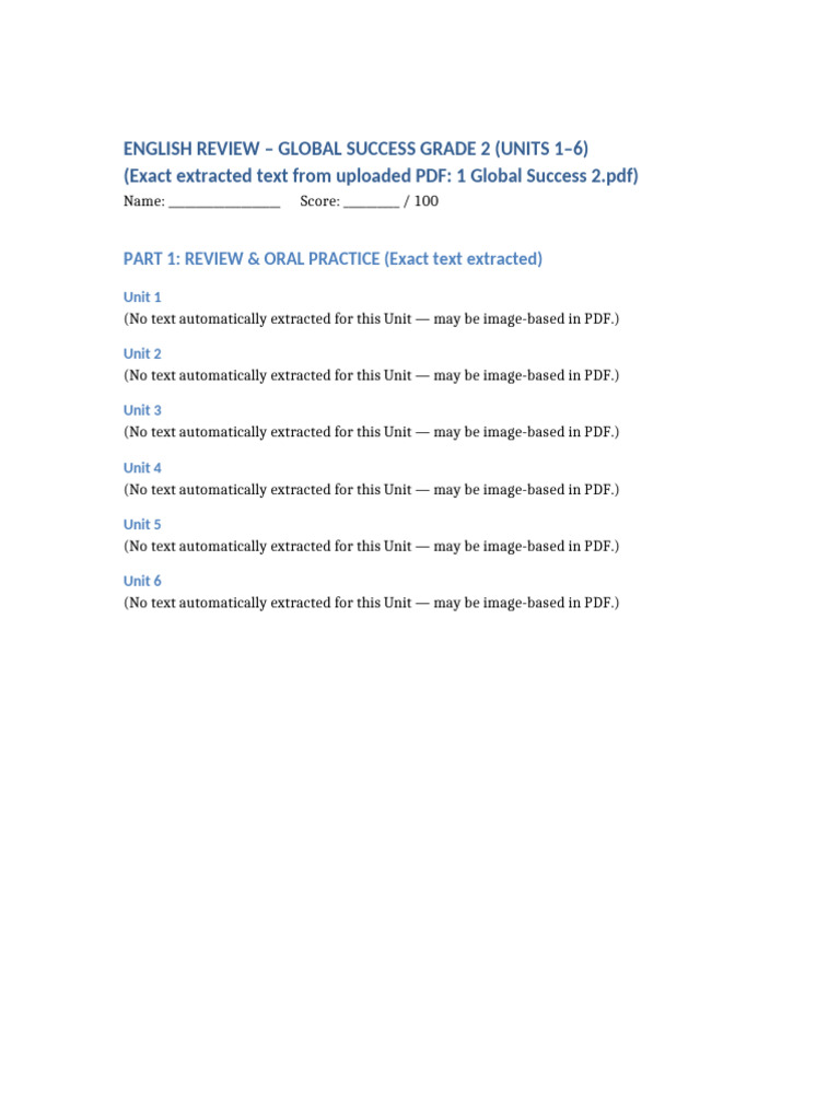 Global Success Grade2 Units1-6 Exact From PDF | PDF