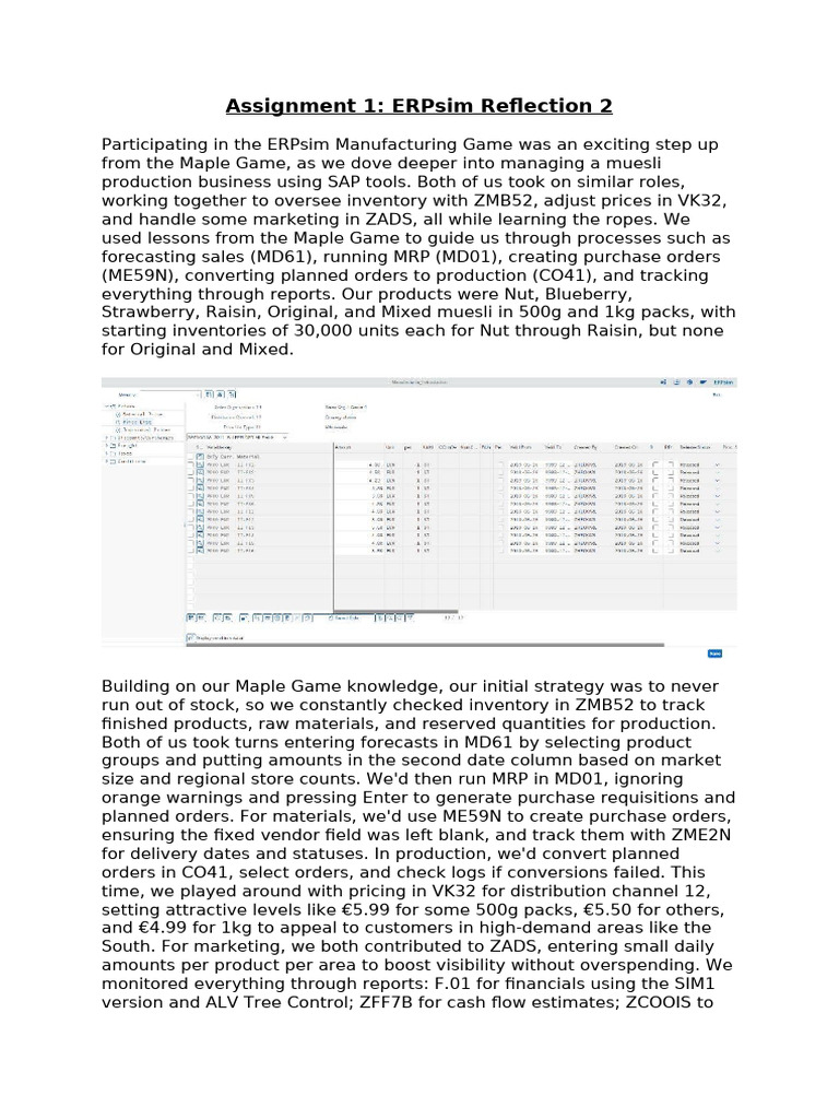 Assignment 1- ERPsim Reflection 2 | PDF | Pricing | Inventory