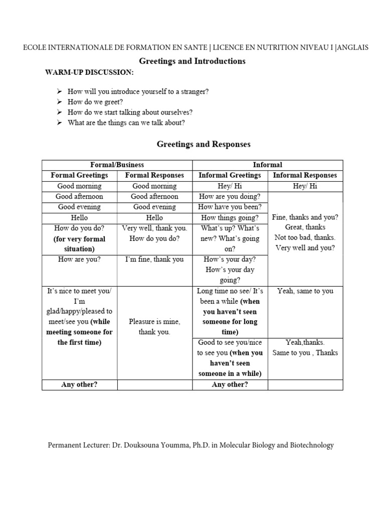 Greetings and Introduction | PDF | Verb | Linguistics