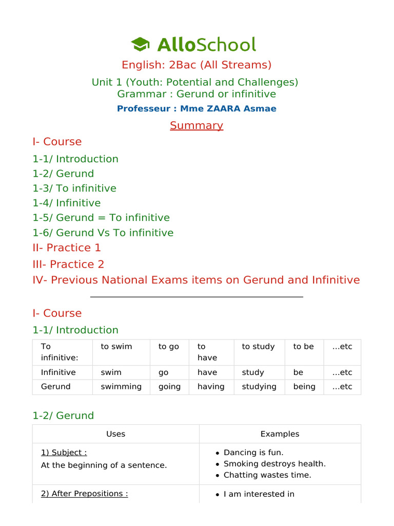 Grammar 1 Gerund or Infinitive | PDF | Grammar | Syntax