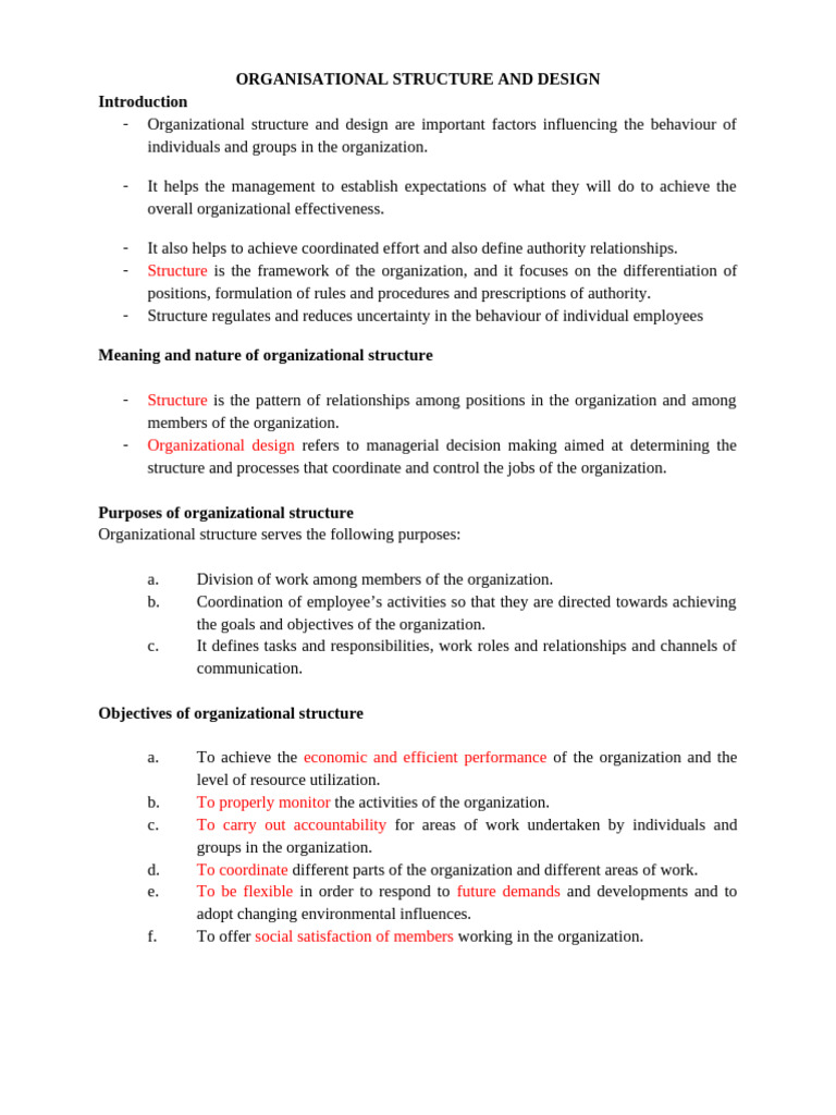 ORGANISATIONAL STRUCTURE AND DESIGN | PDF | Organizational Structure ...