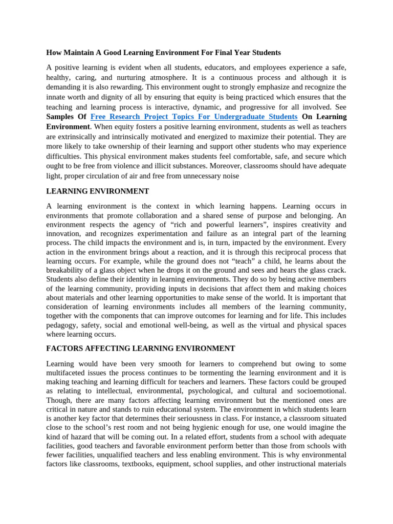 Maintaining a Positive Learning Environment | PDF | Learning | Teachers