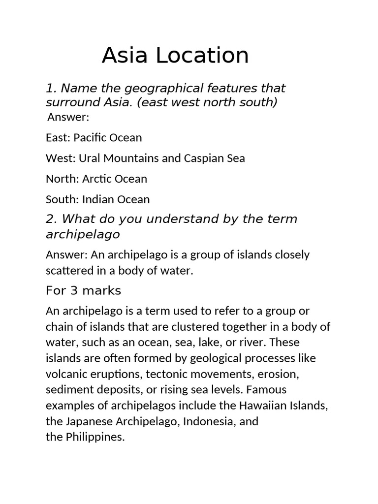 Asia Location Question Answer | PDF | Plateau | Island