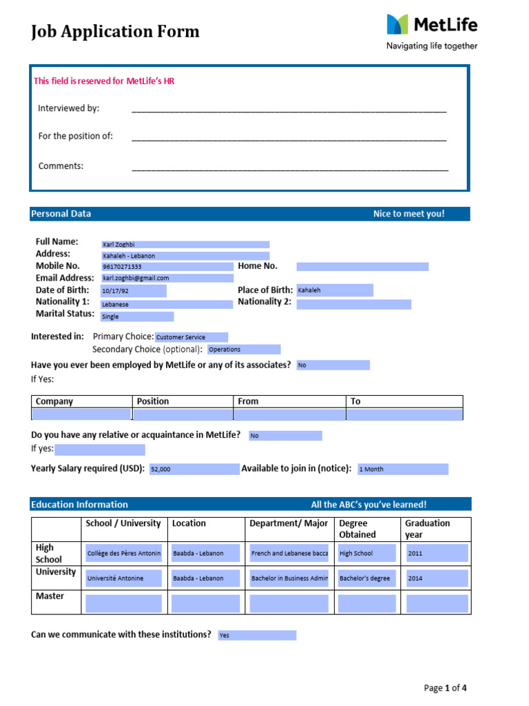 Metlife Application Form | PDF | Information | Privacy