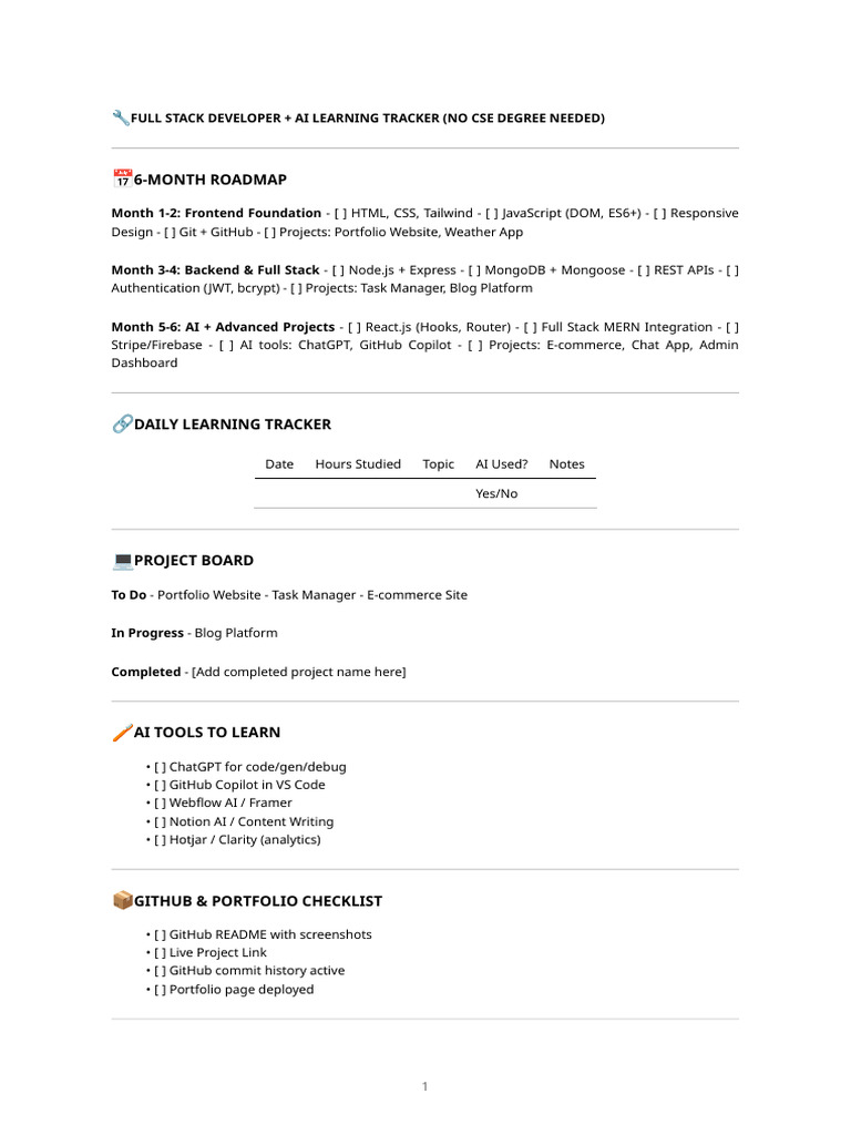 Full Stack Developer AI Learning Plan | PDF | Internet | Systems ...