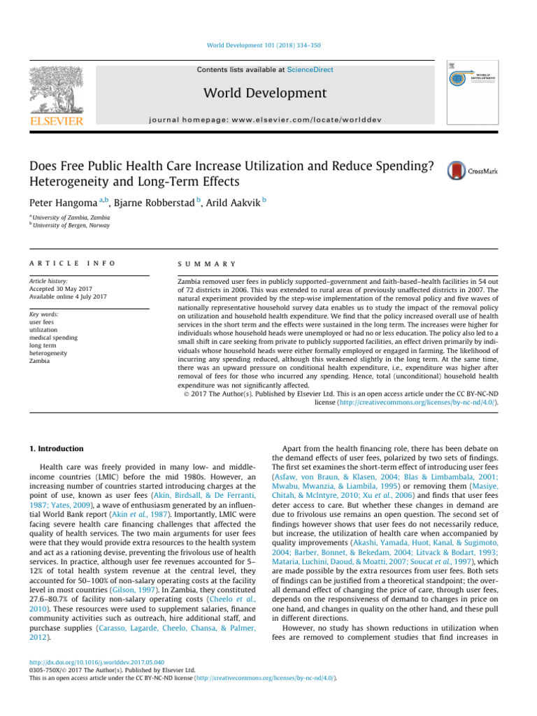 Does Free Public Health Care Increase Utilization and Reduce 2018 World ...