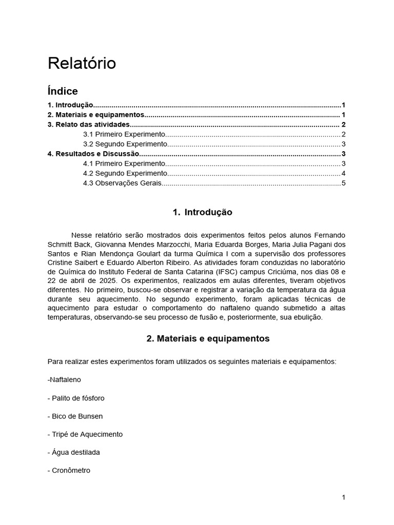 Relatorio Portugues de Quimica Analitica Def. | PDF | Aquecimento ...