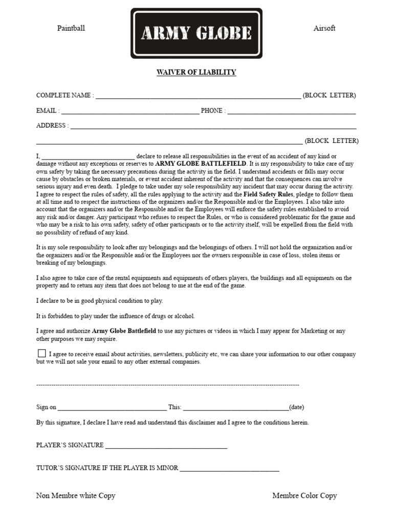 Army Globe Waiver of Responsibility | PDF