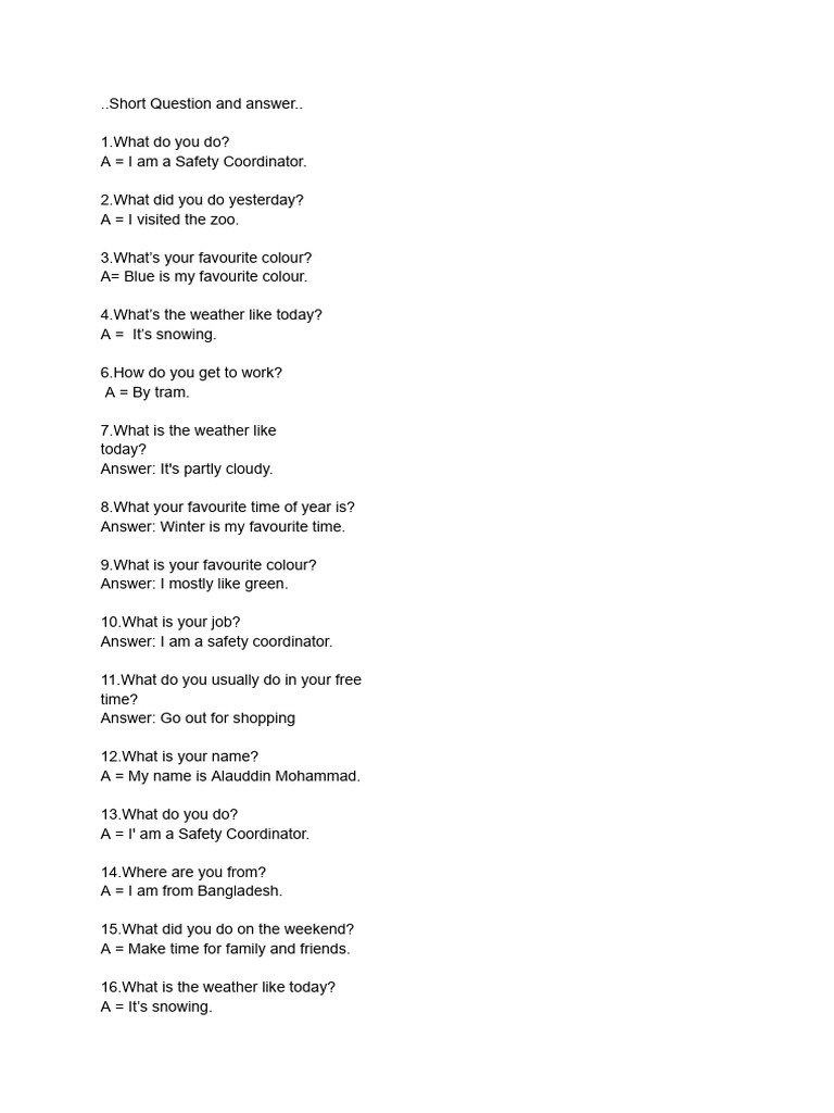 Short Question and Answes | PDF