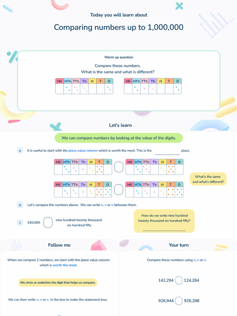 4.NBT.2 - Comparing Numbers Up To 1,000,000 | PDF