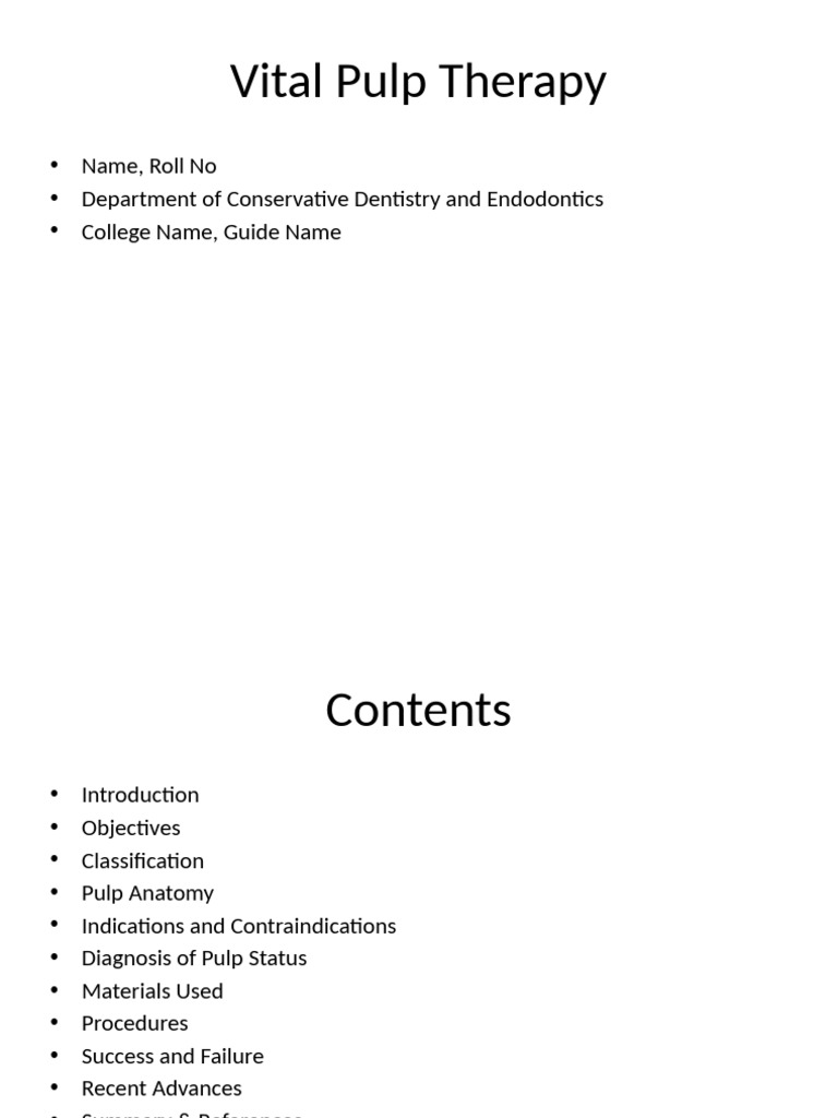 Vital Pulp Therapy Overview and Techniques | PDF | Medical Specialties ...