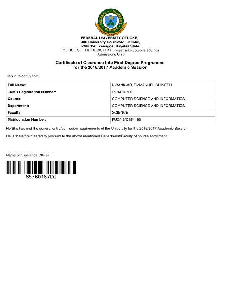 Clearance Certificate | PDF