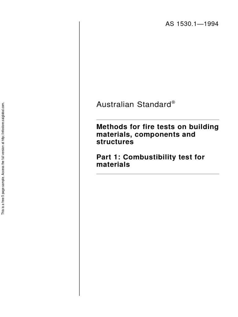 As 1530.1-1994 Methods For Fire Tests On Building Materials Components ...