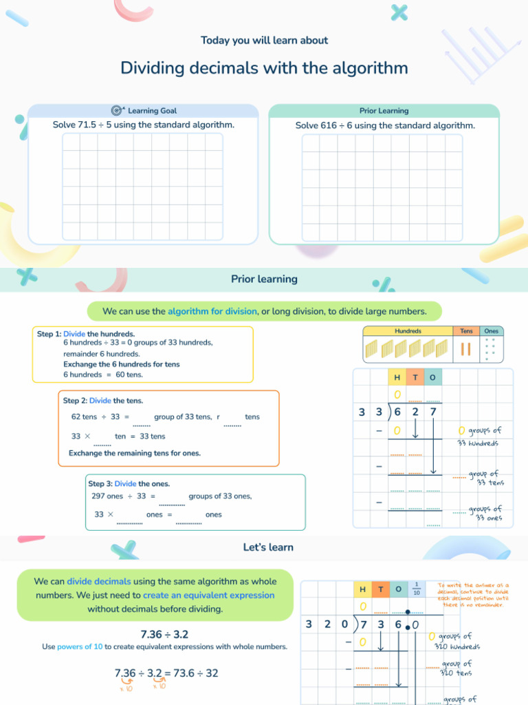 Dividing Decimals With The Algorithm | PDF