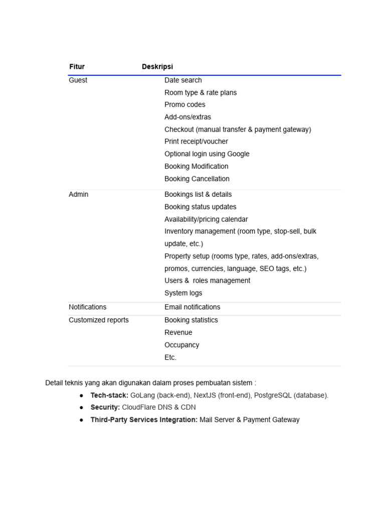 Booking Engine Project Requirement | PDF