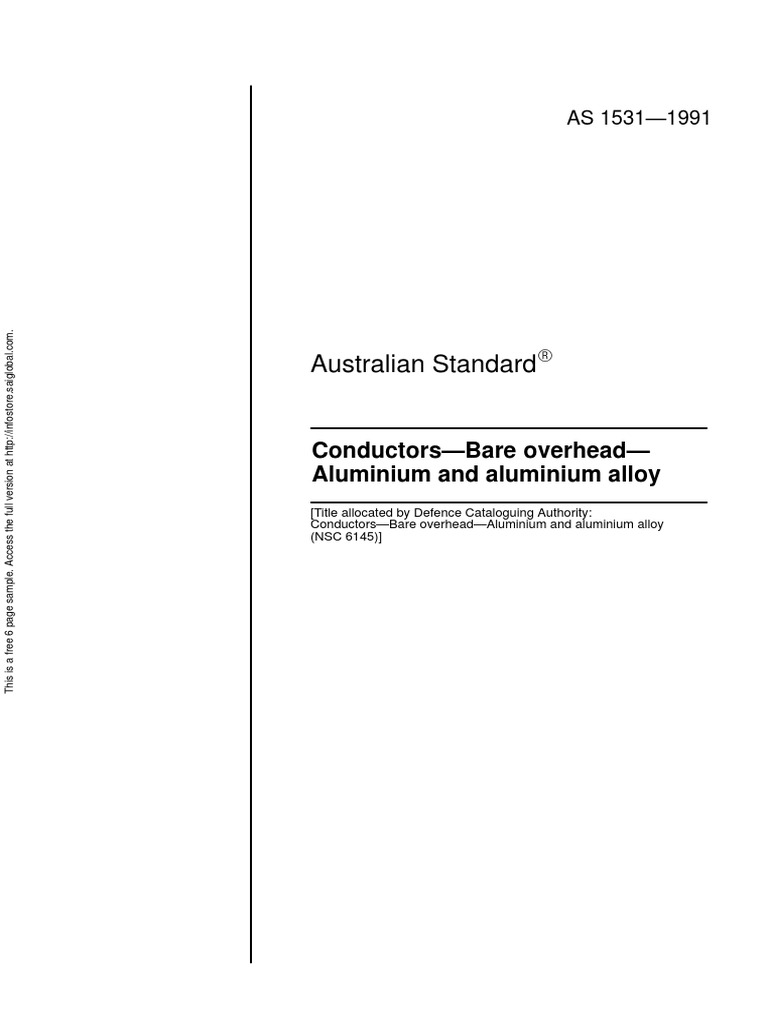 As 1531-1991 Conductors - Bare Overhead - Aluminium and Aluminium Alloy ...