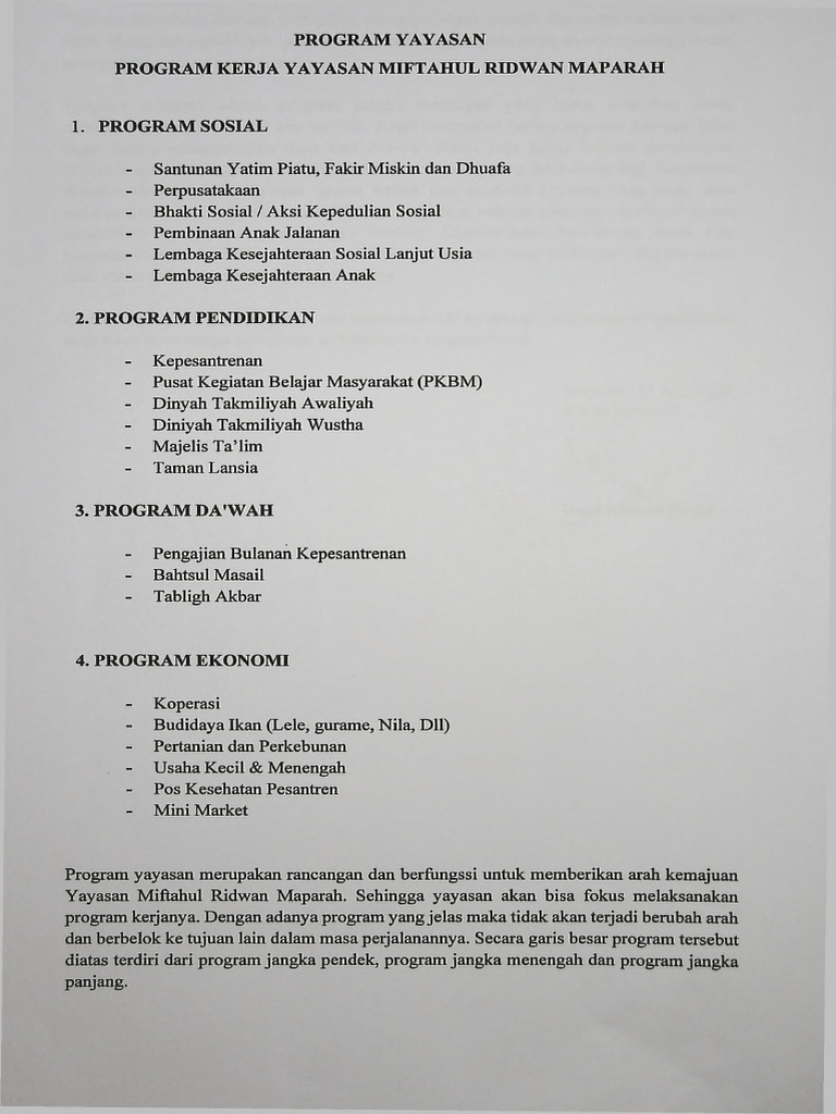 Program Kerja Yayasan | PDF