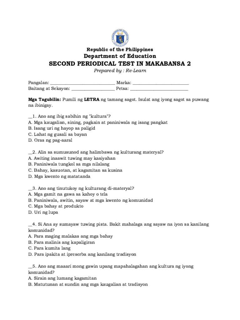 q2 Makabansa 2 (Re-Learn) | PDF