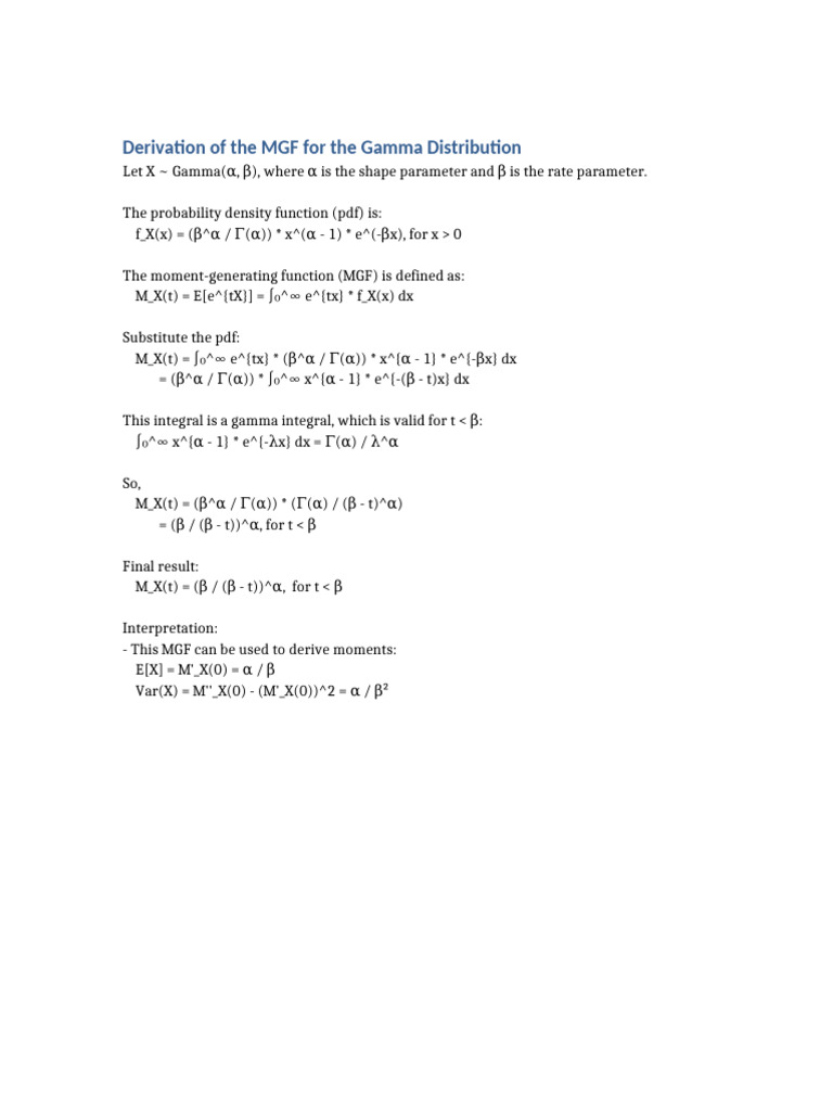 Gamma Distribution MGF Derivation | PDF
