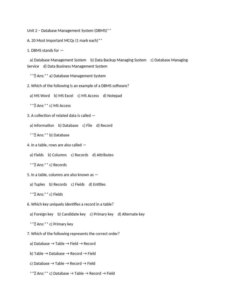 Unit 3 Class 10th | PDF | Databases | Sql