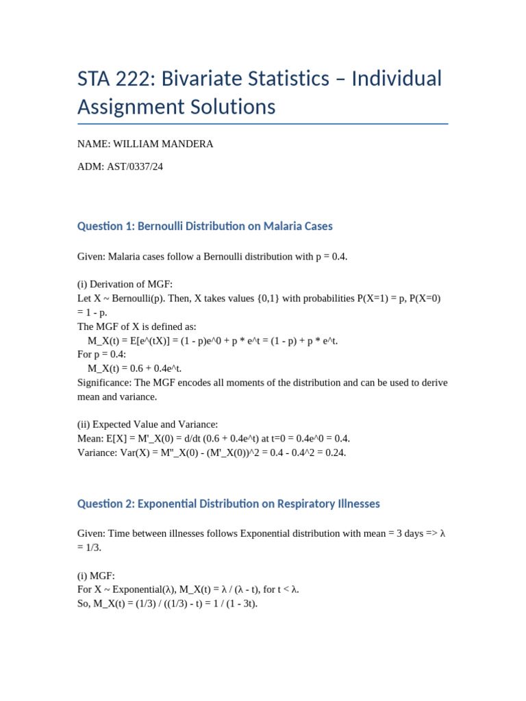 Bivariate Statistics Assignment Solutions | PDF | Normal Distribution ...