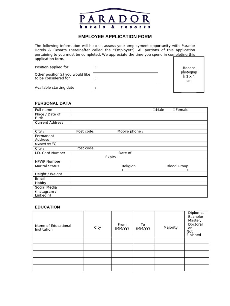 Employee Application Form - (Nama Kandidat) | PDF | Health Sciences ...