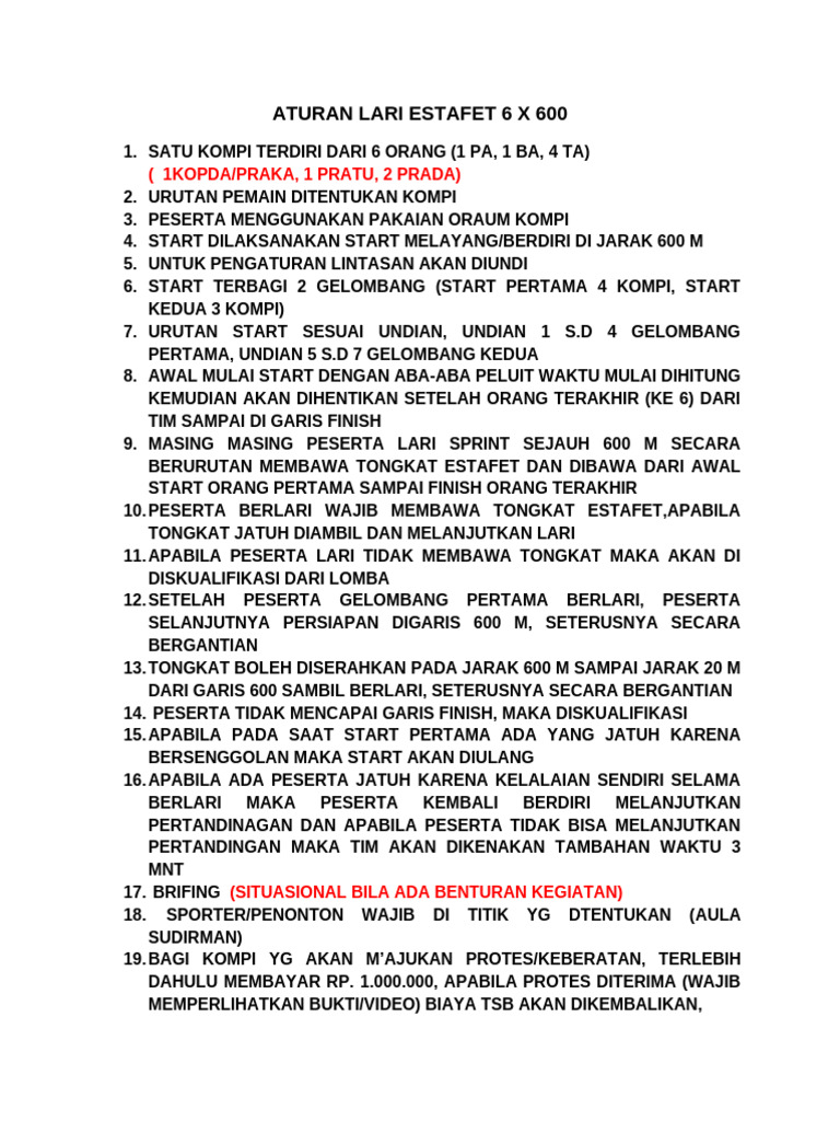 Aturan Lari Estafet 6 X 600 | PDF