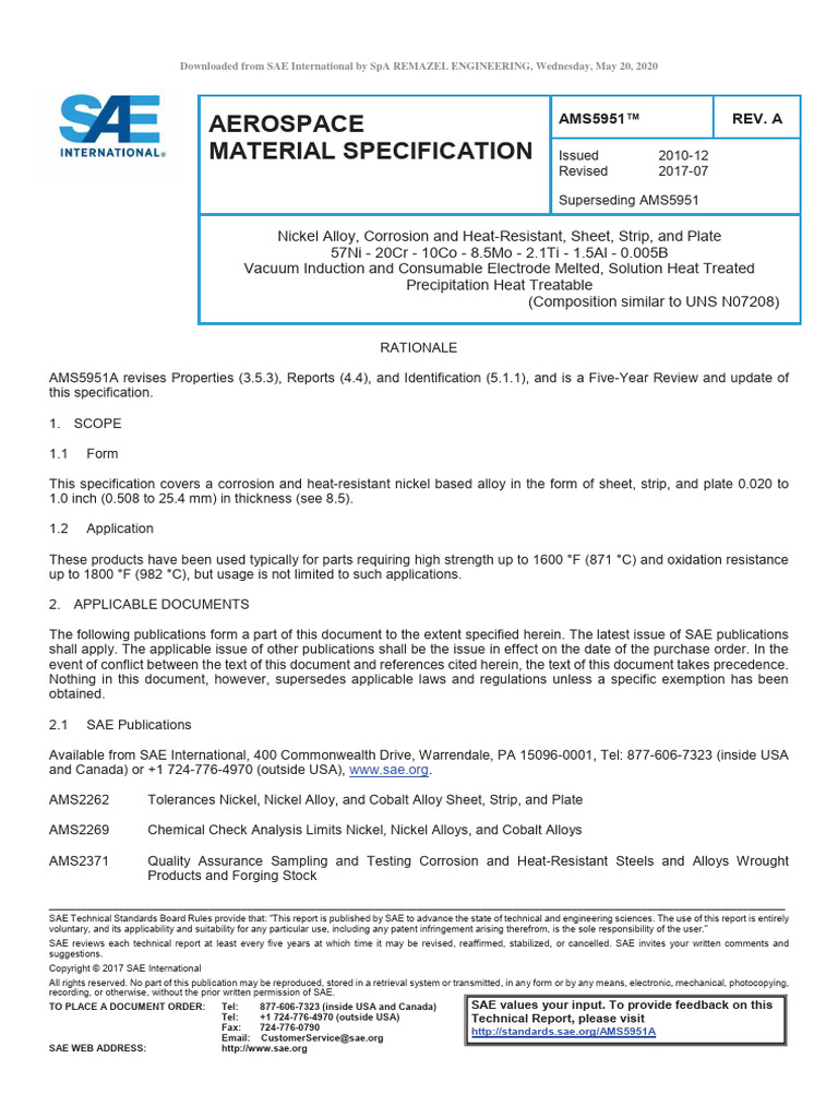 AMS 5951 Rev. A | PDF | Heat Treating | Ultimate Tensile Strength