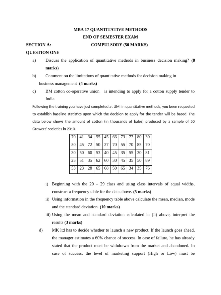 Mba 17 QM Exam | PDF | Statistical Analysis | Teaching Mathematics