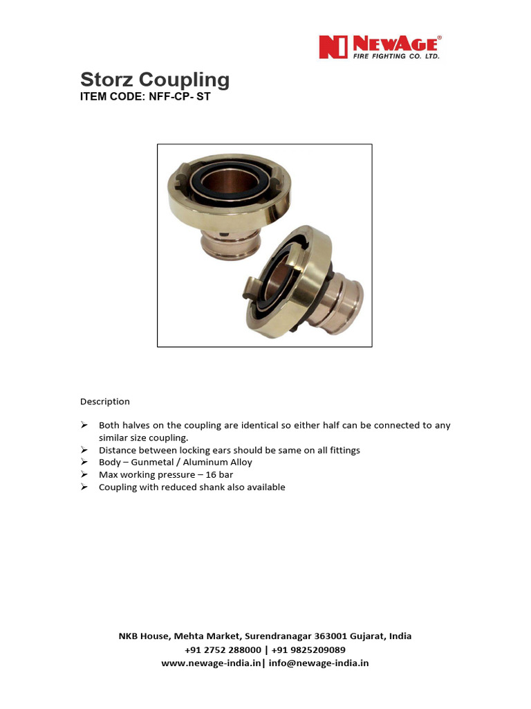 Storz Coupling Specifications and Features | PDF