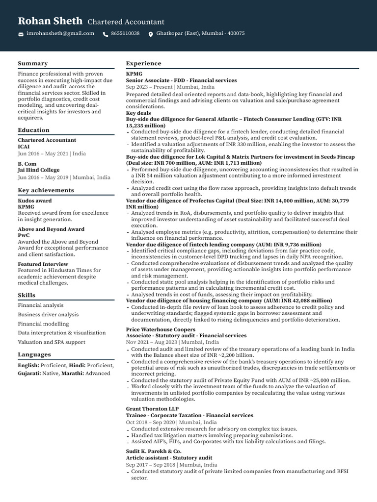 Resume - Rohan Sheth | PDF | Valuation (Finance) | Risk