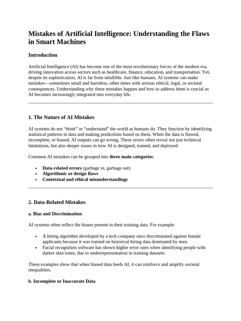 Mistakes of Artificial Intelligence | PDF | Artificial Intelligence | Intelligence (AI) & Semantics