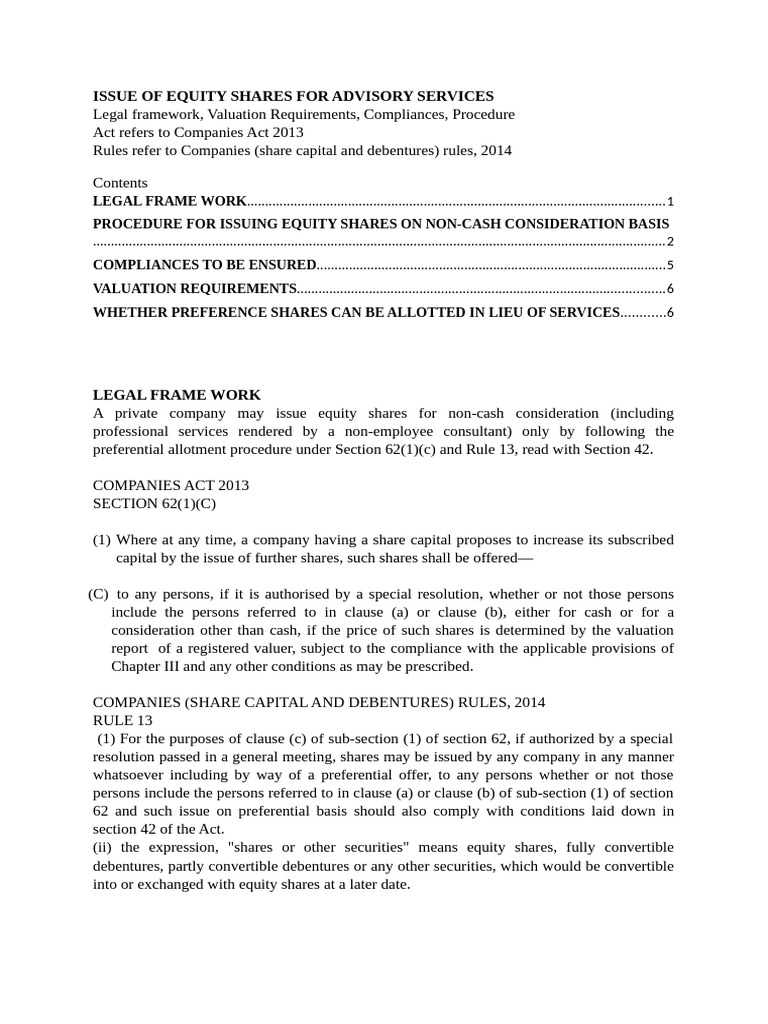 Equity Shares for Advisory Services Guide | PDF | Real Estate Appraisal ...