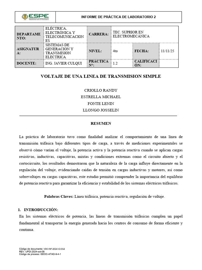 Análisis de Voltaje en Líneas Trifásicas | PDF | Energia electrica ...