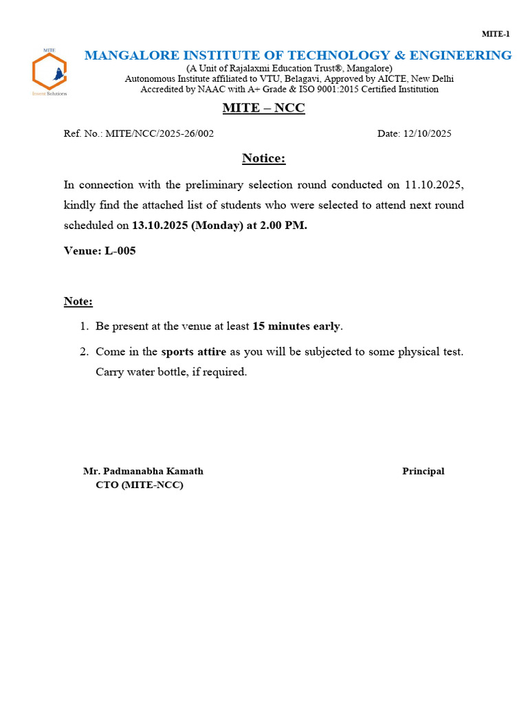 NCC - Notice 2 (2nd Round) | PDF