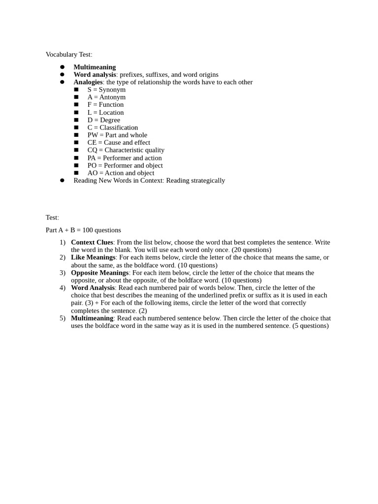 MS Vocabulary Test | PDF