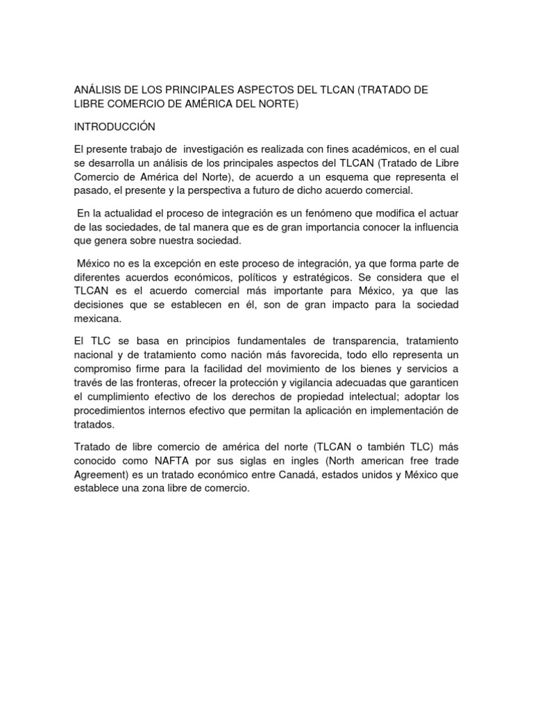 Análisis de Los Principales Aspectos Del Tlcan | PDF | Tratado de Libre Comercio Norteamericano ...
