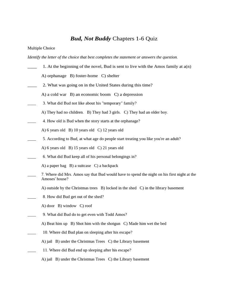 Bud, Not Buddy Chapter 10 Overview | PDF