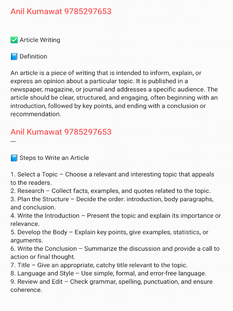 Article Writing Anil Kumawat 9785297653 - 251003 - 221735 | PDF